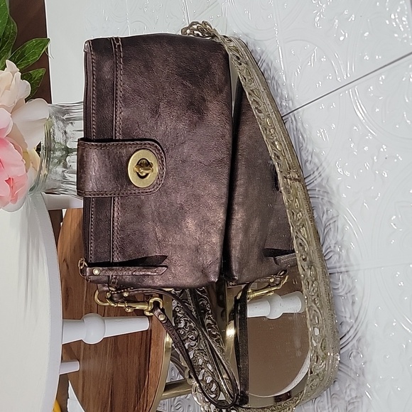 Coach | Bags | Coach Madeline Metallic Bronze Large Wristlet Clutch ...